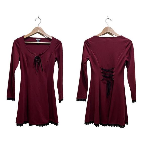 Hot Topic | Dresses | Hot Topic Burgundy Lace Up Corset Dress Md Long ...